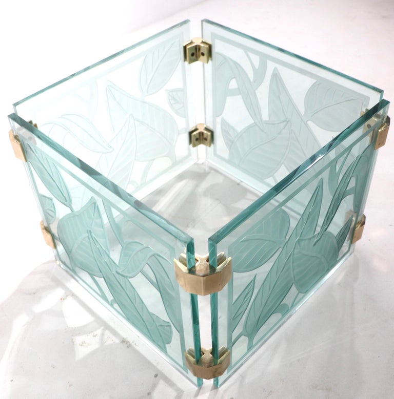 Deeply Etched Glass Mid Century Foliate Coffee Table For Sale at 1stDibs