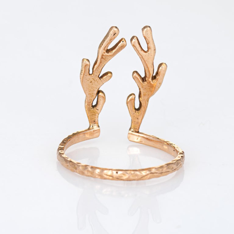 Deer Antlers Ring Estate 14k Rose Gold Vintage Fine Animal Horn Spike ...
