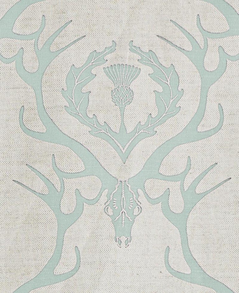 'Deer Damask' Contemporary, Traditional Fabric in Gold For Sale at 1stDibs