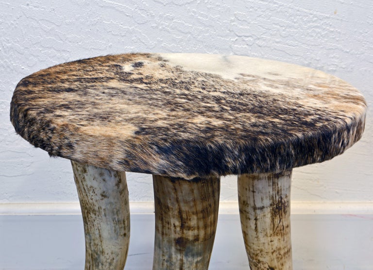 Deer Skin Covered Round Triple Bull Horn Stool or Side Table, circa ...