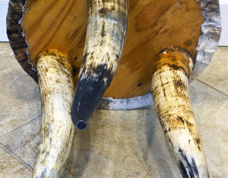 Deer Skin Covered Round Triple Bull Horn Stool or Side Table, circa ...