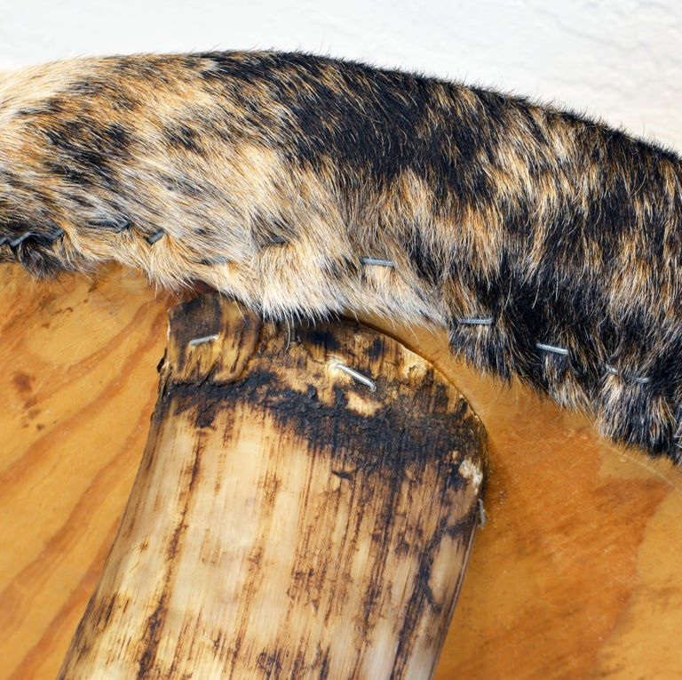 Deer Skin Covered Round Triple Bull Horn Stool or Side Table, circa ...