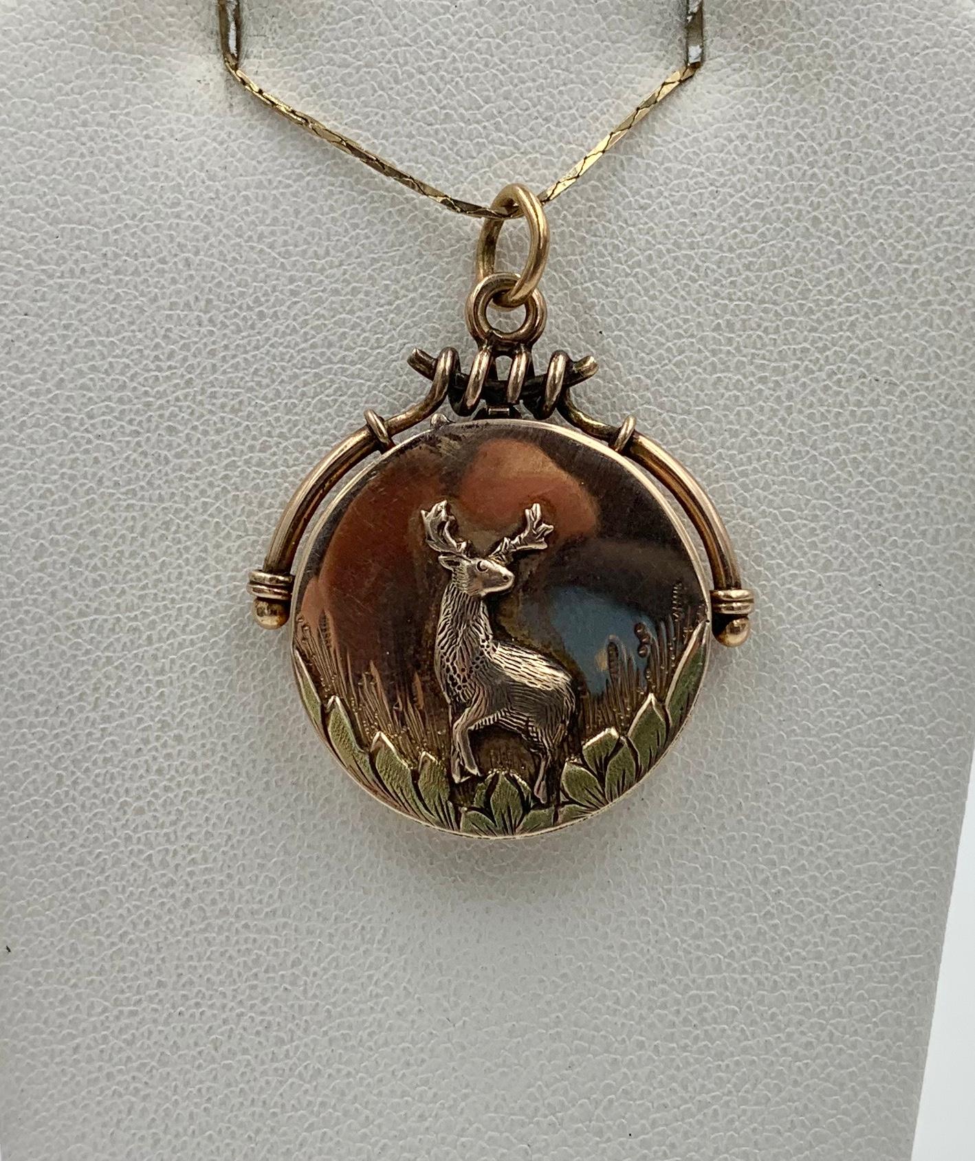Deer Stag Locket Pendant Gold Victorian Belle Epoque at 1stDibs ...