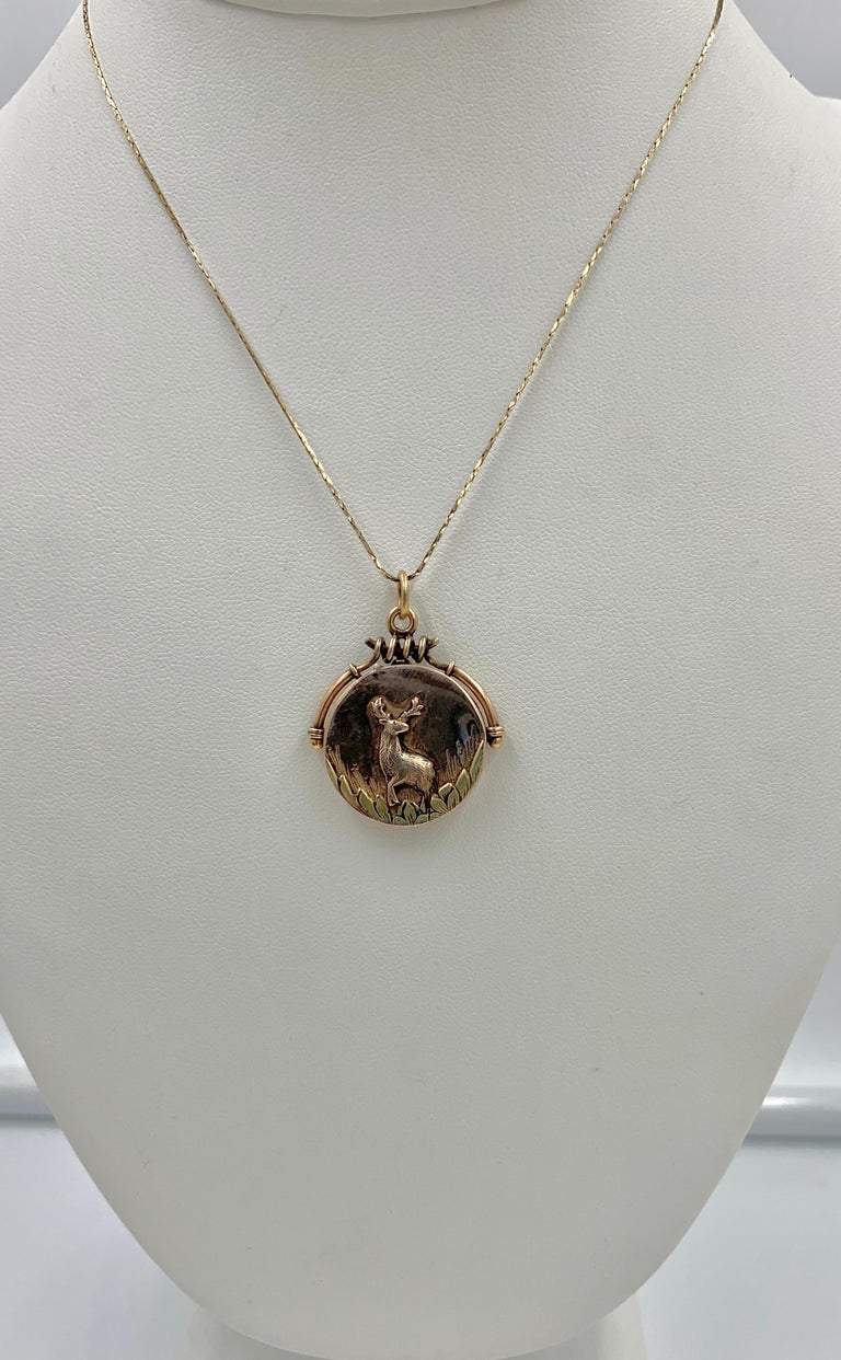 Deer Stag Locket Pendant Gold Victorian Belle Epoque at 1stDibs