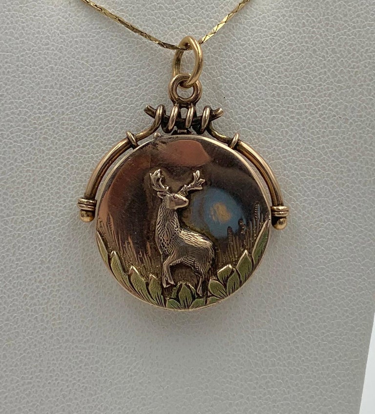 Deer Stag Locket Pendant Gold Victorian Belle Epoque at 1stDibs
