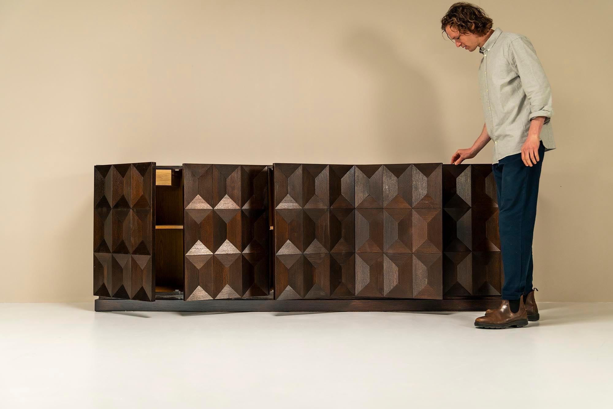 Defour Brutalist Sideboard in Solid Dark Stained Oak, Belgium, 1970s at ...