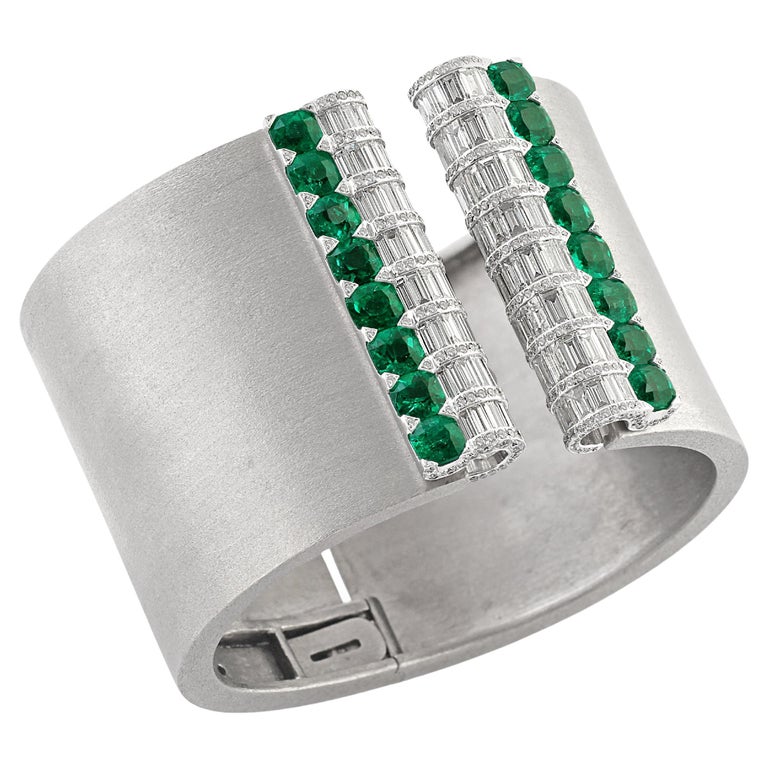 DeGrisogono, Titanium, Diamond and Emerald Bangle and Double Clips For ...