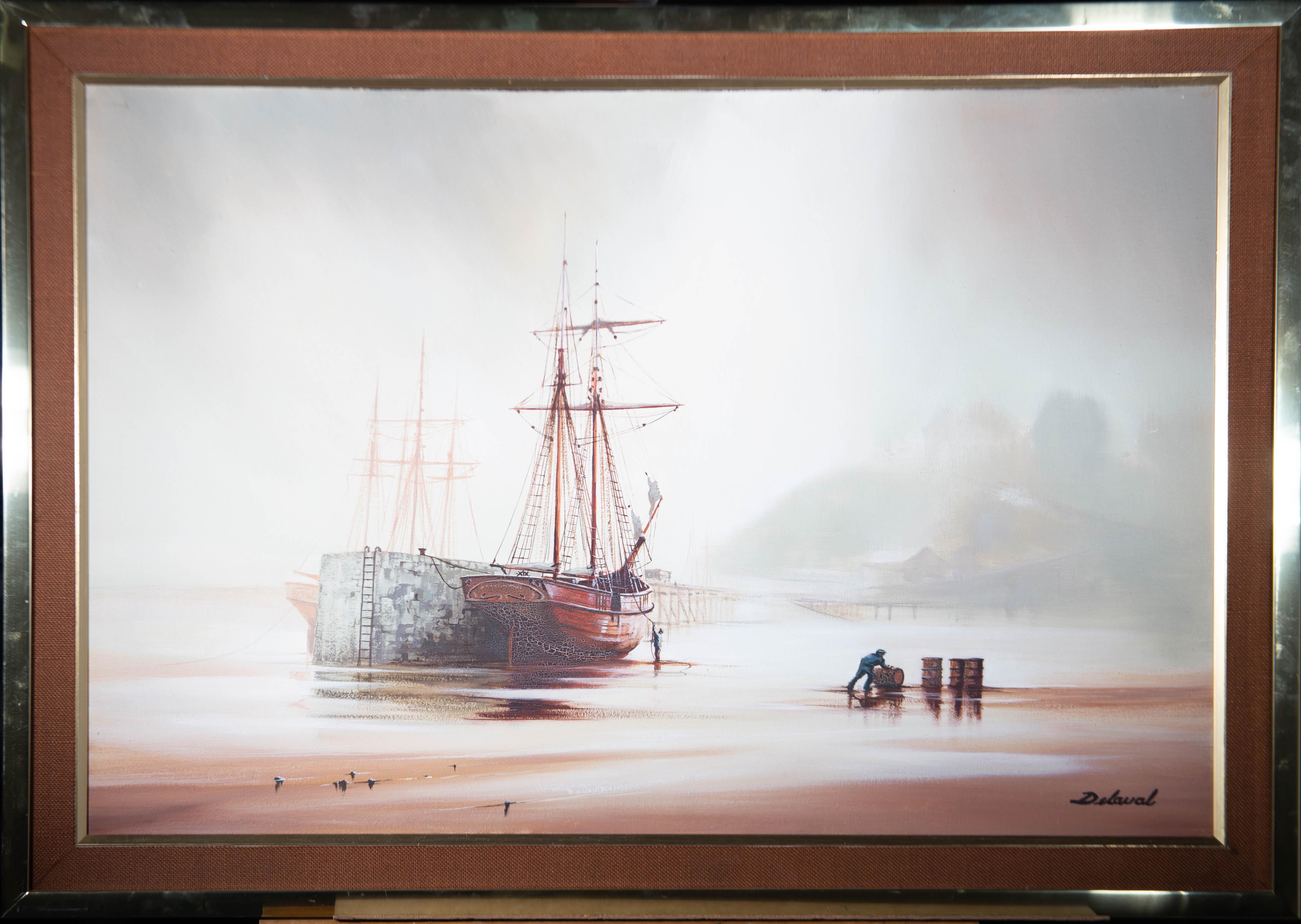 Delaval - Delaval - Large Contemporary Oil, Ship at Low Tide For Sale ...