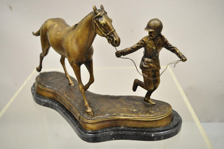 Delaware Park Bronze Equestrian Jockey Rider and Race Horse Figure ...