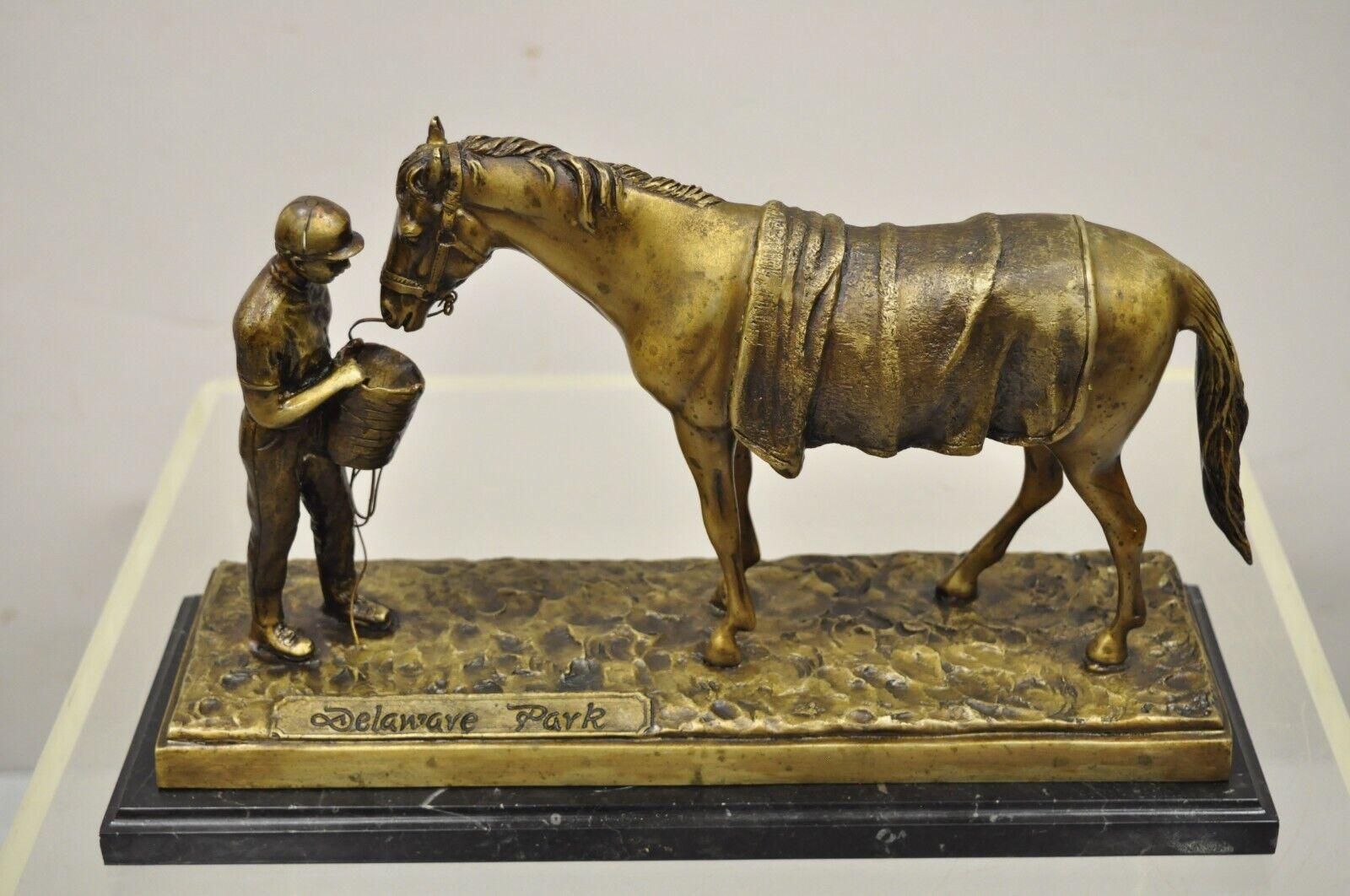 Delaware Park Bronze Equestrian Rider Jockey Feeding Race Horse Statue ...
