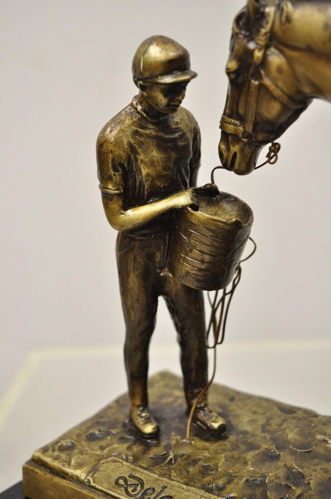Delaware Park Bronze Equestrian Rider Jockey Feeding Race Horse Statue ...