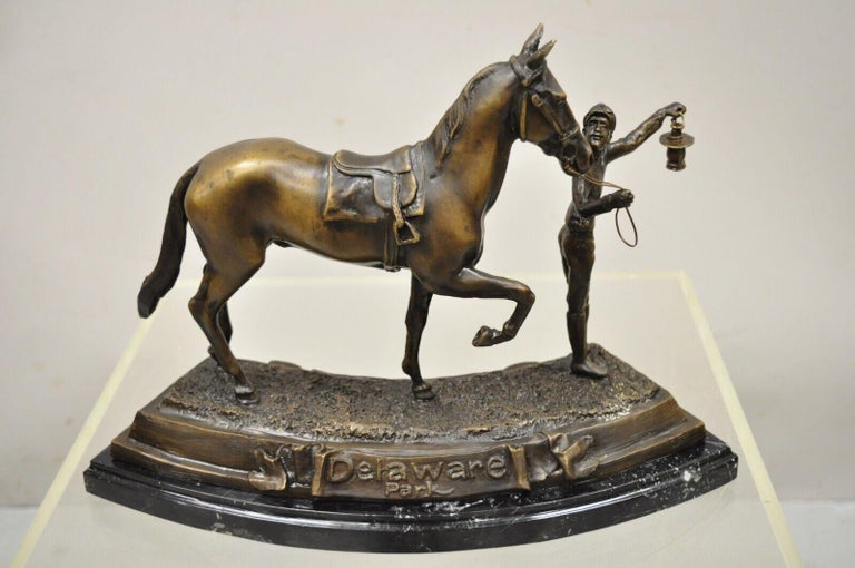 Delaware Park Bronze Equestrian Rider Jockey Leading Race Horse Lantern ...