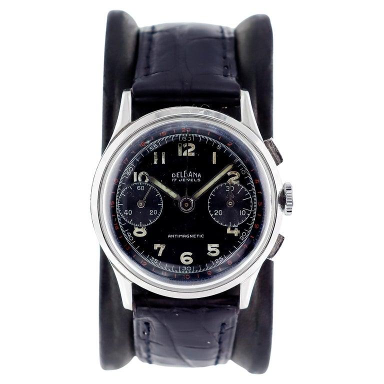Delbana Stainless Steel Chronograph Black Dial Manual Watch, circa ...