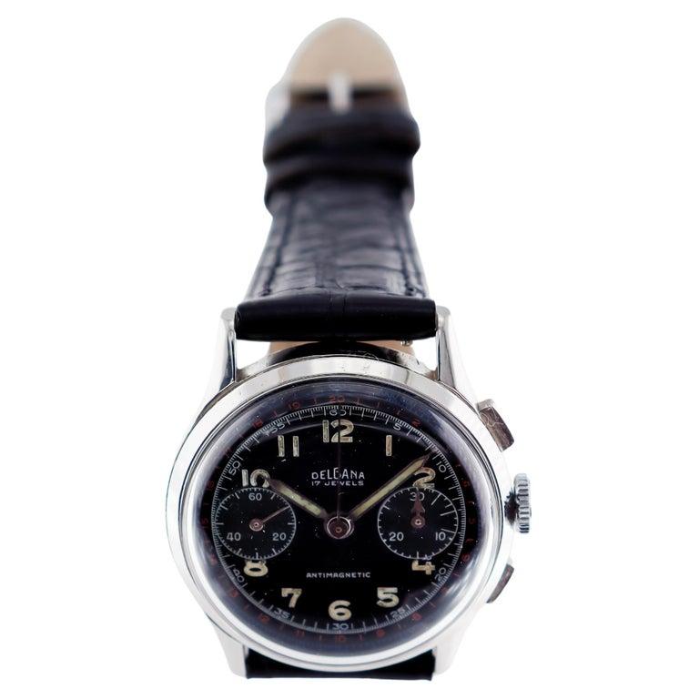 Delbana Stainless Steel Chronograph Black Dial Manual Watch, circa ...
