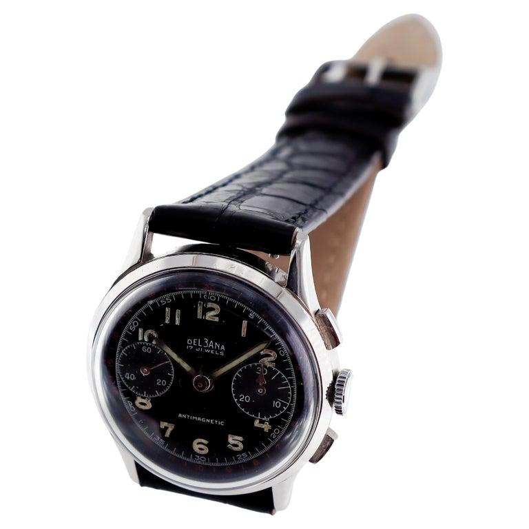 Delbana Stainless Steel Chronograph Black Dial Manual Watch, circa ...
