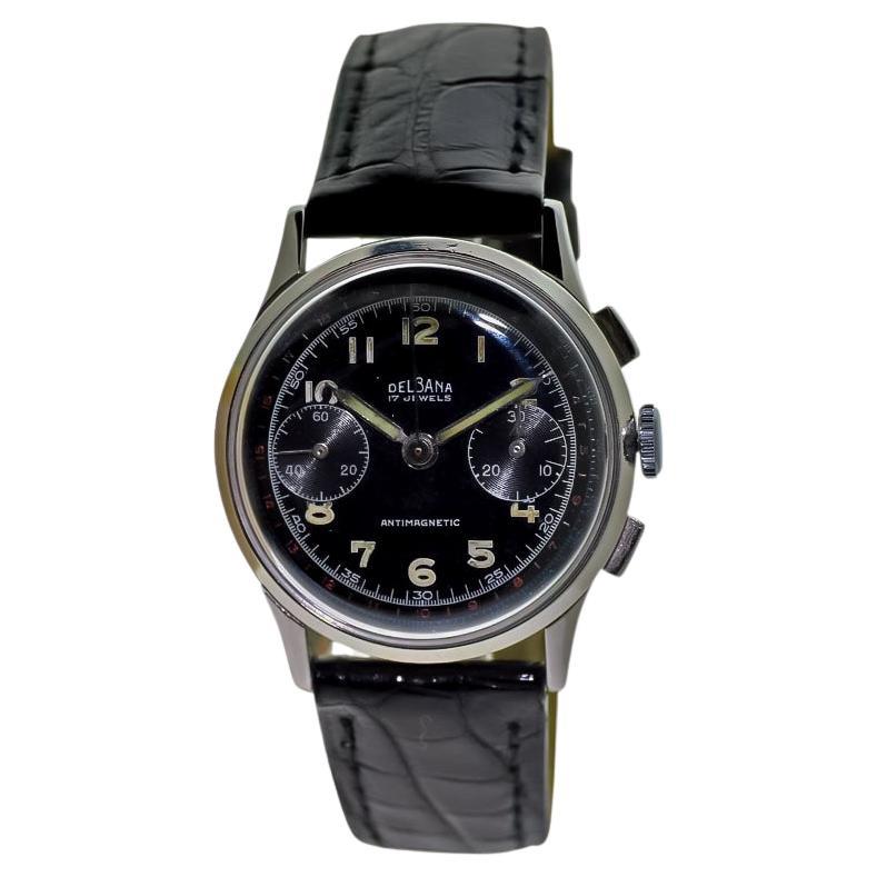 Vintage 1950s Gold Plate Chronograph Mechanical Gents Watch by Delbana ...