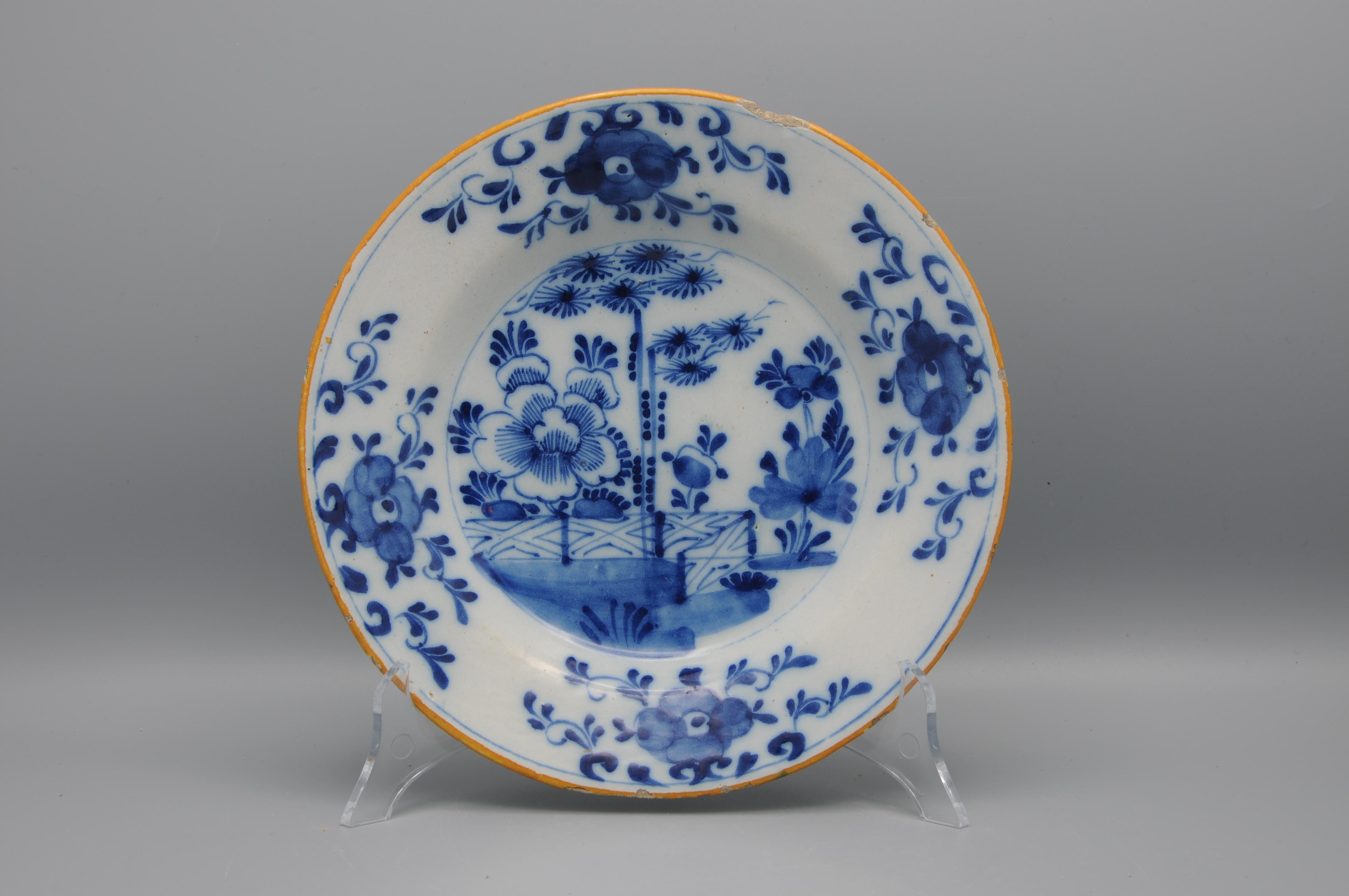 Delft - Blue and white chinoiserie plate - 18th century at 1stDibs