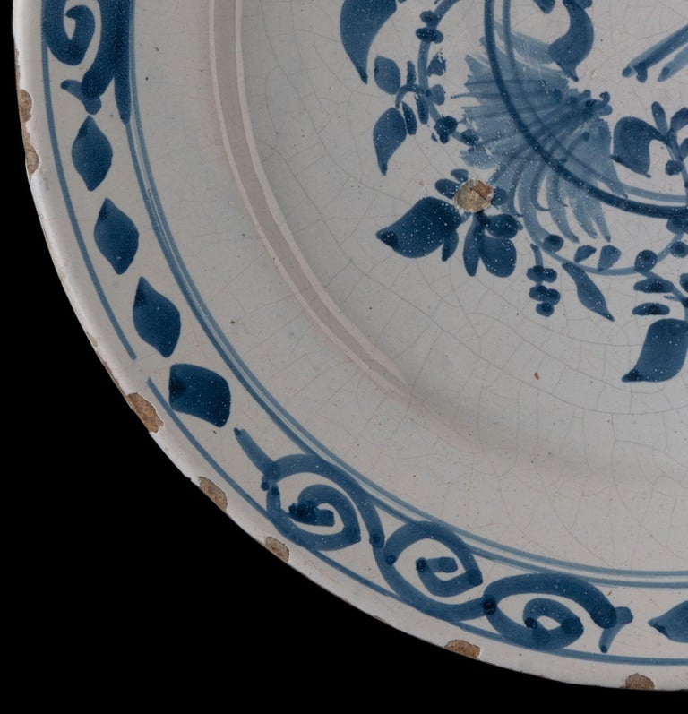 Delft Blue and White Dish with Bird on a Double Ring, 1700-1750 For ...
