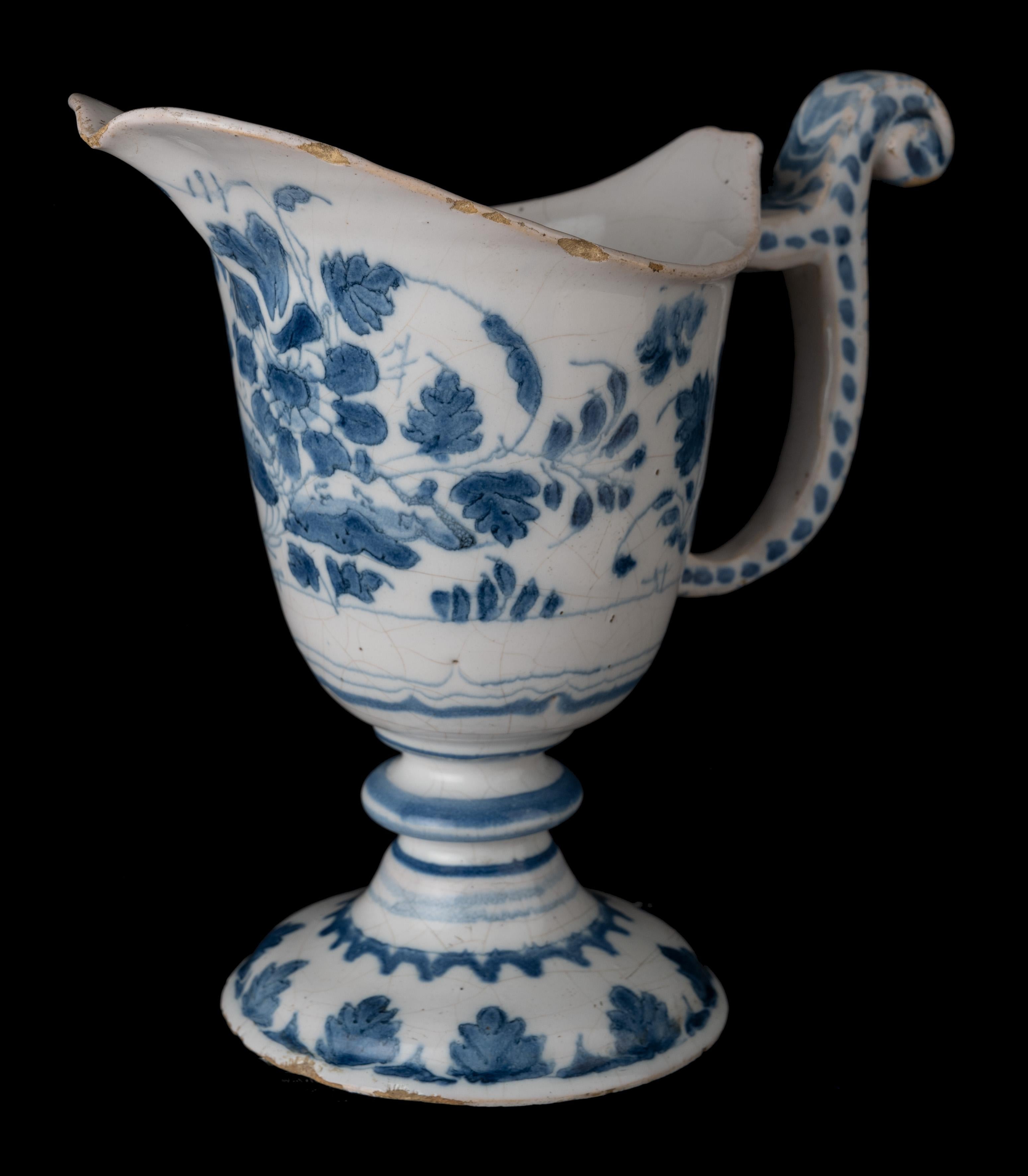 Delft, Blue and white ewer with floral decor Delft, 1680-1700 For Sale ...