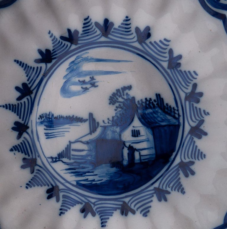 Delft Blue and White Lobed Dish with Landscape, Northern Netherlands ...