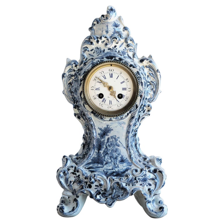 Delft Mantle Clock at 1stDibs | delft clock, deft clock, delft mantel clock