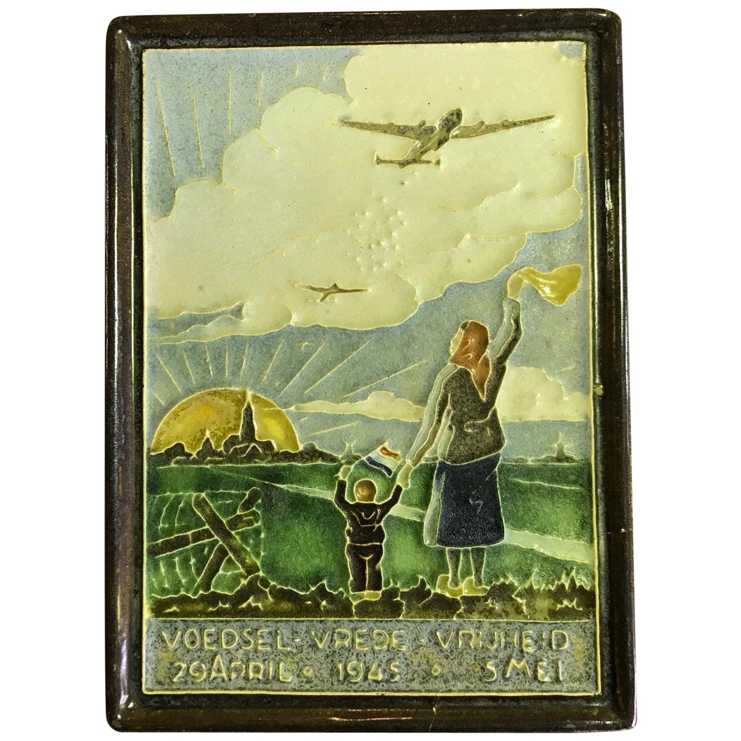 Delft Commemorative World War II Holland Ceramic Pottery Tile at 1stDibs