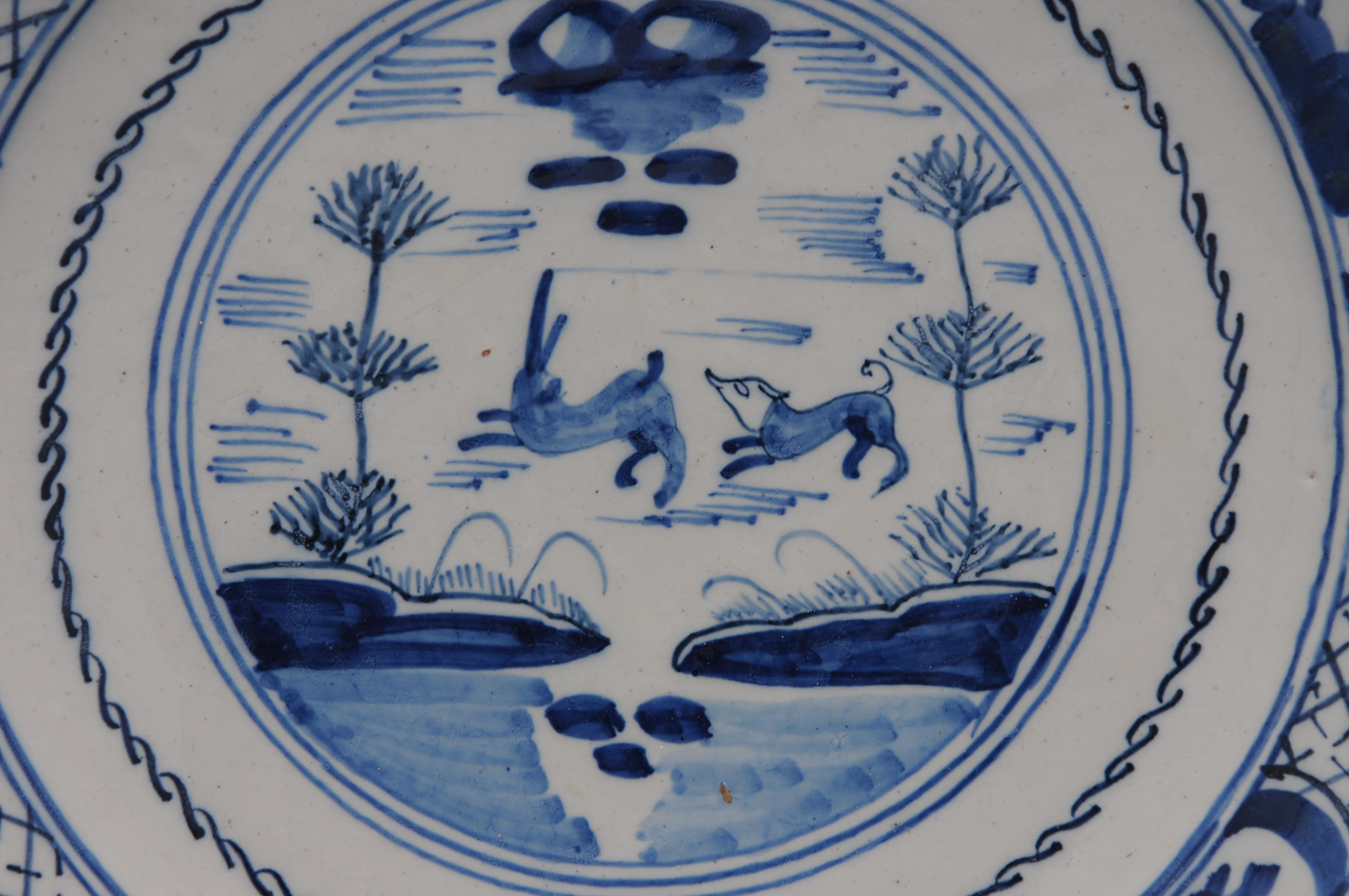 Delft - plate with hare hunt - 18th century For Sale at 1stDibs