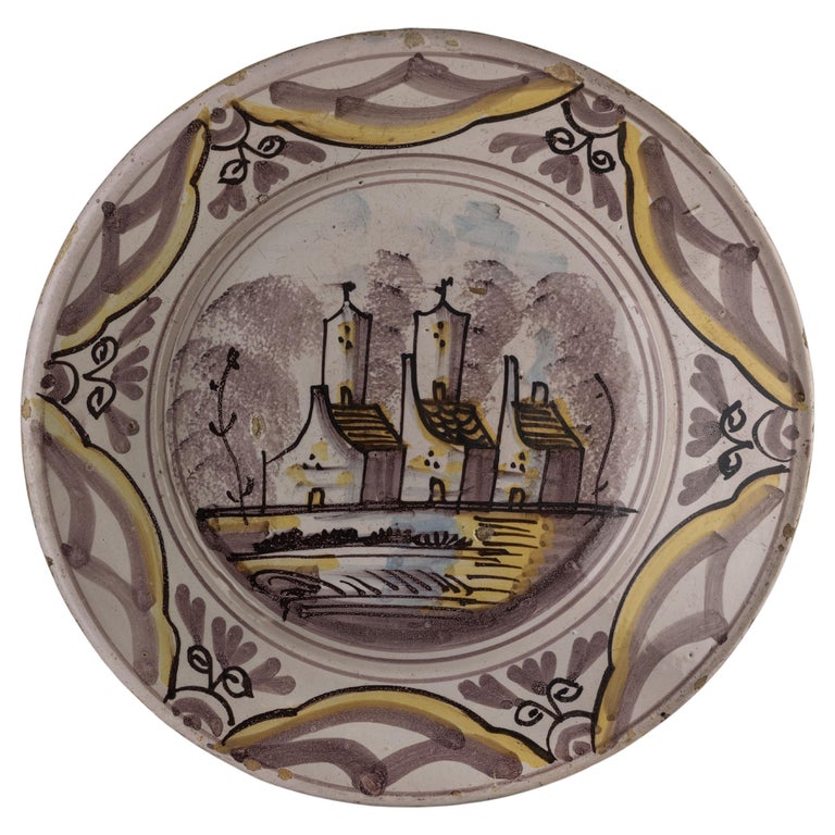Delft Polychrome Dish with a Village View the Netherlands, 1675-1725 ...