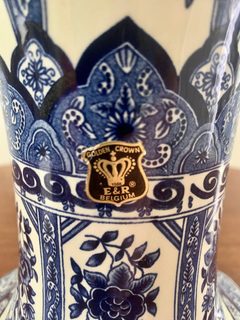 Delfts Royal Sphinx by Boch Blue and White Vases, Pair For Sale at 1stDibs