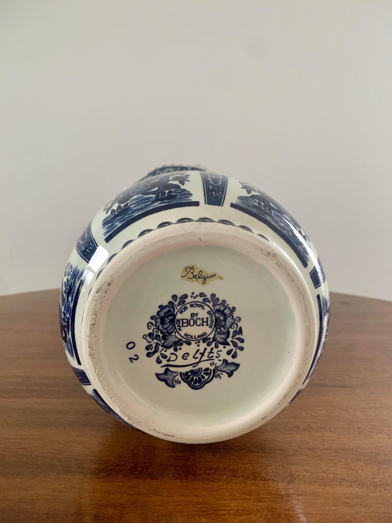 Delfts Royal Sphinx by Boch Blue and White Vases, Pair For Sale at 1stDibs