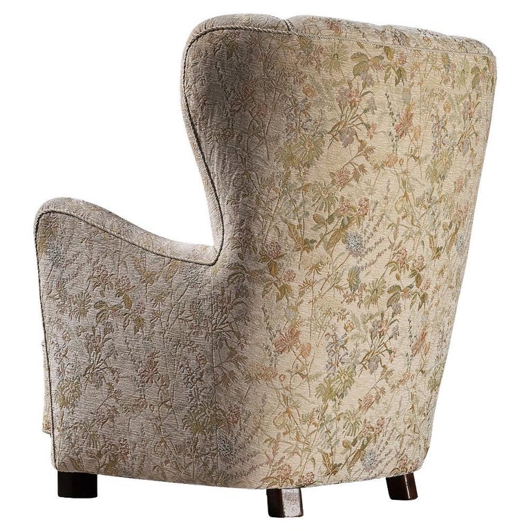 Delicate Danish Easy Chair in Off-White Floral Upholstery For Sale at ...