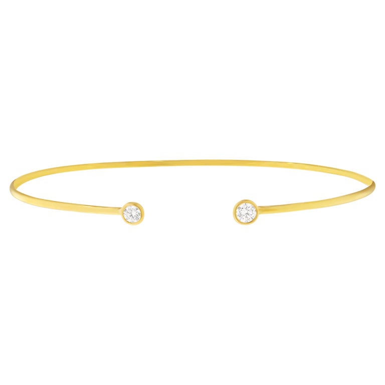 Delicate Diamond Set Gold Bangle Bracelet at 1stDibs