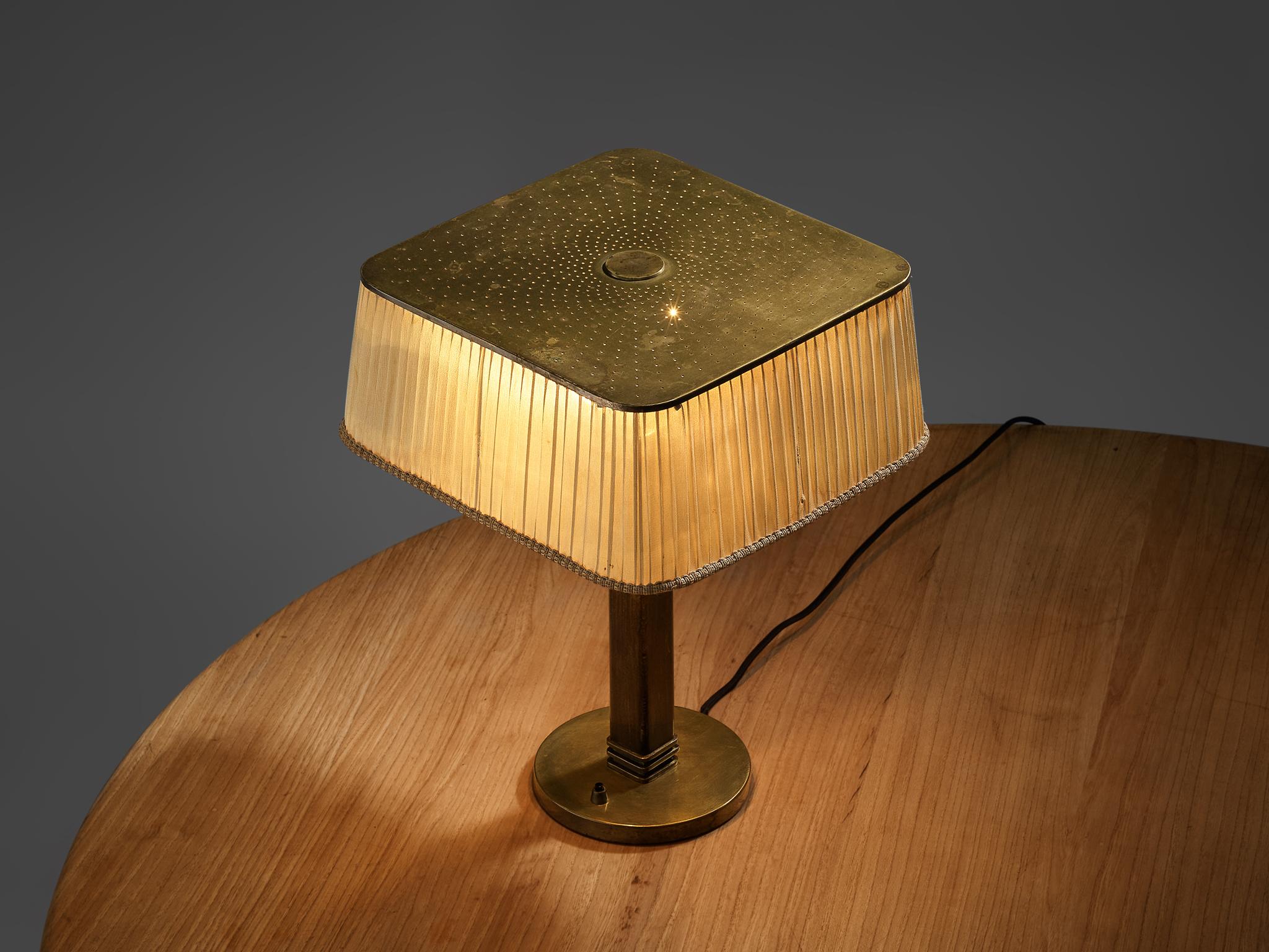 Paavo Tynell for Taito Table Lamp in Brass and Fabric For Sale at 1stDibs
