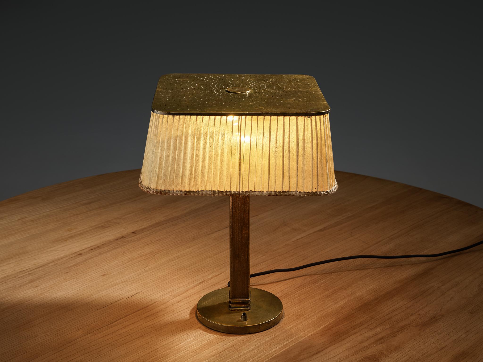 Paavo Tynell for Taito Table Lamp in Brass and Fabric For Sale at 1stDibs