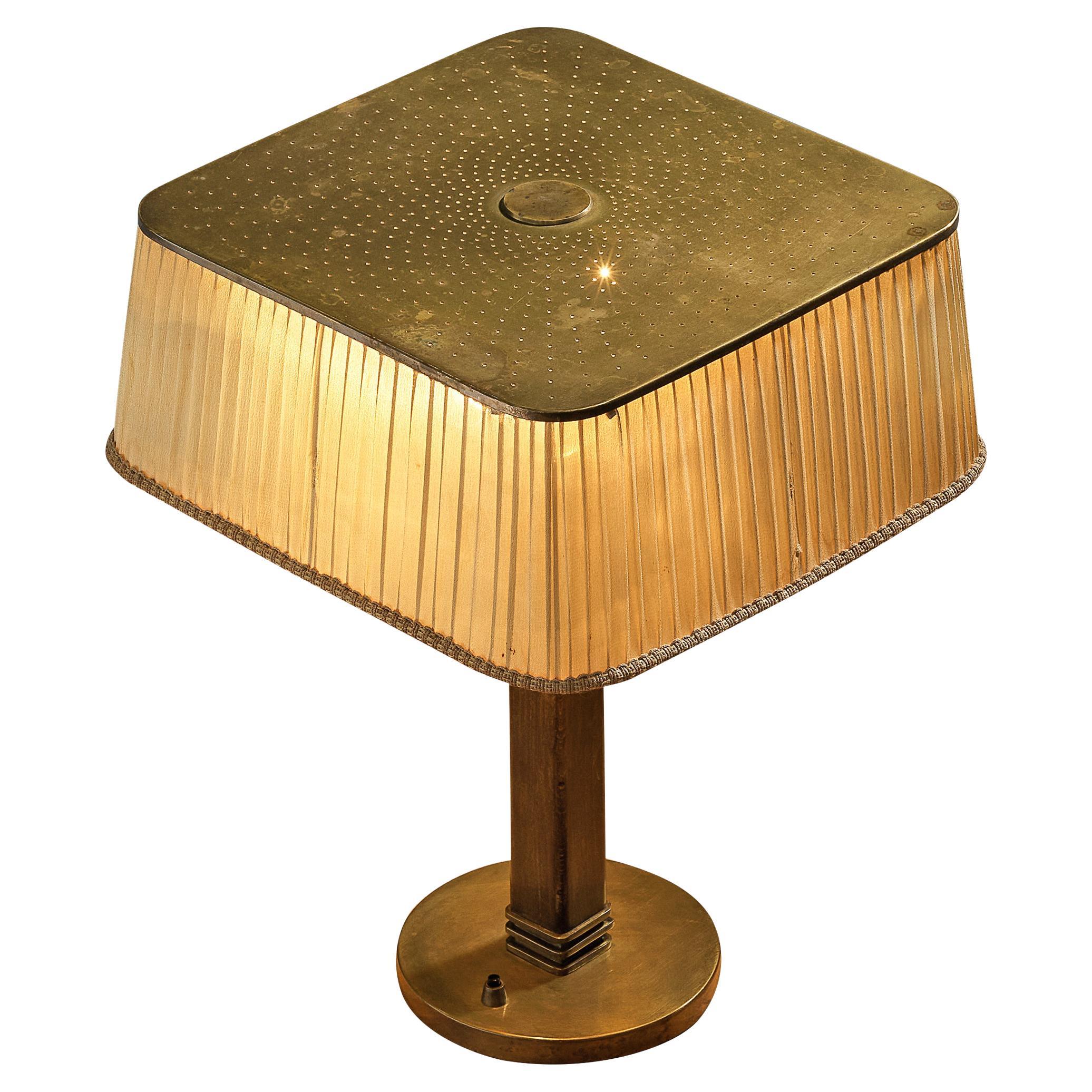 Paavo Tynell for Taito Table Lamp in Brass and Fabric For Sale at 1stDibs
