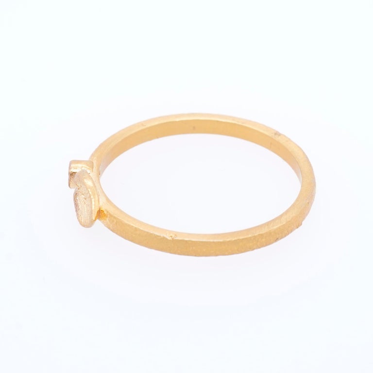 Delicate Single Leaf and Diamond Ring in 24kt Solid Gold For Sale at ...
