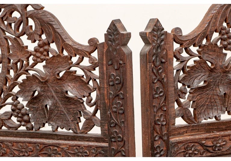 Delicately Carved Wood 4 Panel Leaf And Grape Motif Screen For Sale at ...