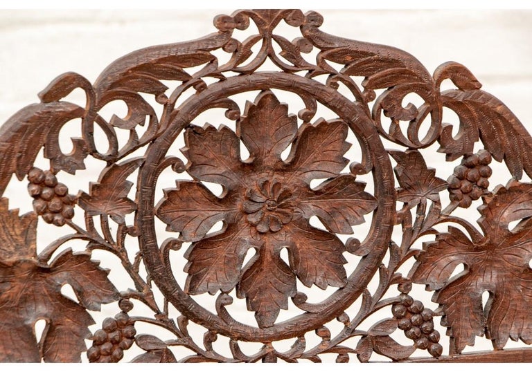 Delicately Carved Wood 4 Panel Leaf And Grape Motif Screen For Sale at ...