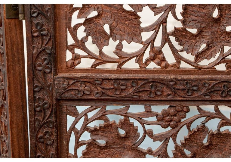 Delicately Carved Wood 4 Panel Leaf And Grape Motif Screen For Sale at ...