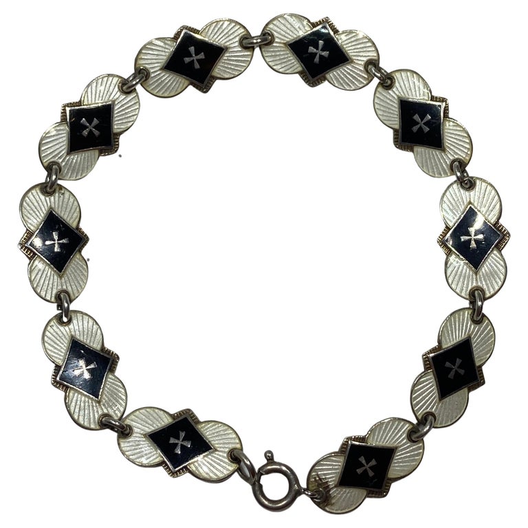 Delicately Detailed Sterling Silver with Black and Cream Enamel Overlay ...