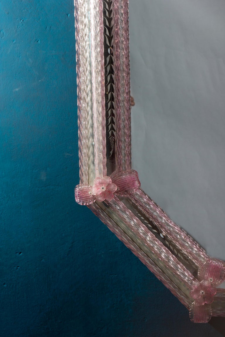 Delicious Midcentury Octagonal Venetian Pink Murano Glass Mirror For ...