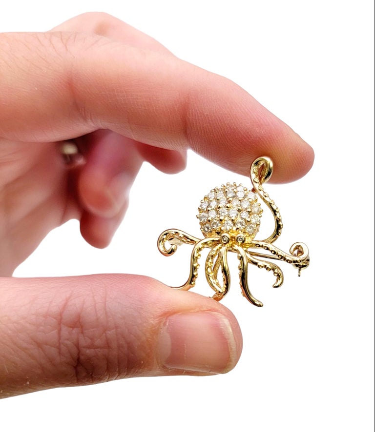 Delightful 14 Karat Polished Yellow Gold Octopus Brooch / Pendant with ...