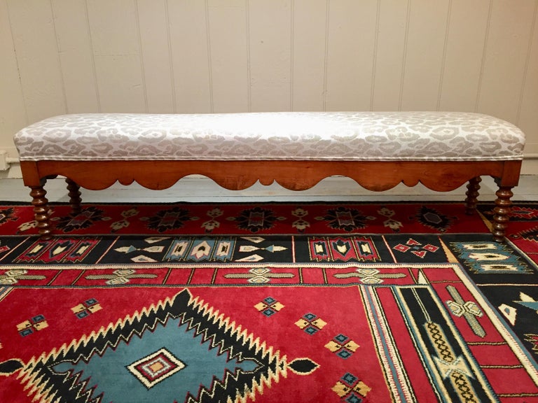 Delightful 6 Foot Long Antique Scalloped Wood Bench with Animal Print ...