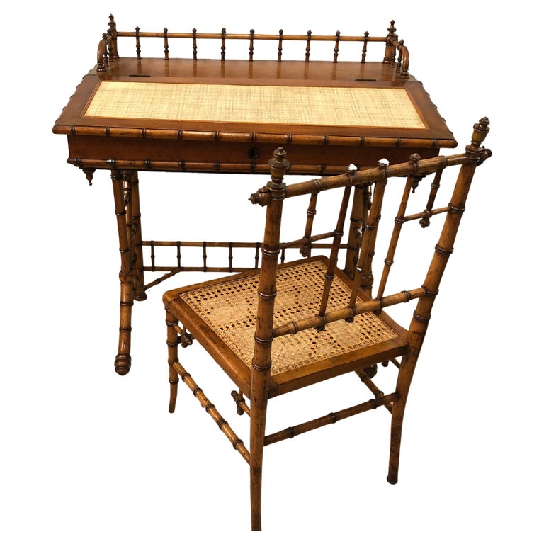 Delightful Bamboo and Grasscloth Vintage Writing Desk and Matching ...