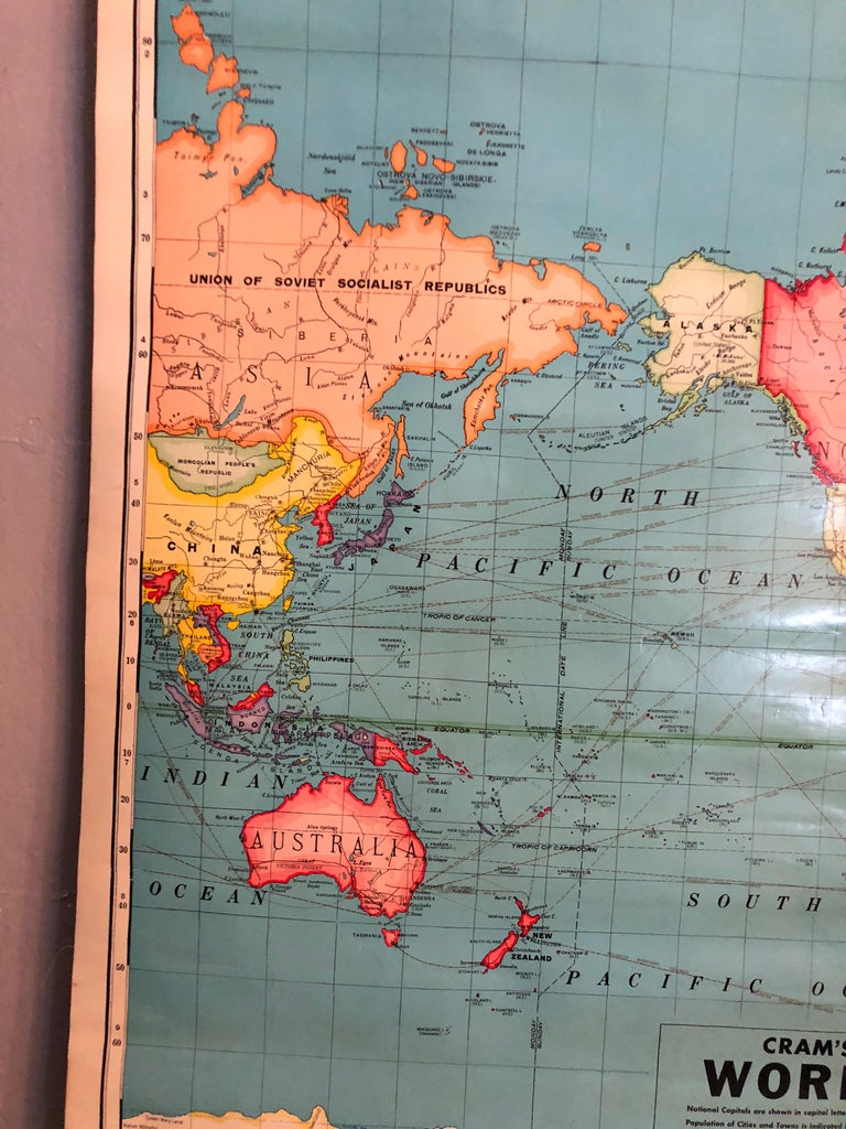 Delightful Big Retro Roller Wall Map of the World For Sale at 1stDibs