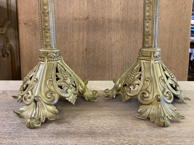 Delightful Pair French Brass Pricket Candle Sticks For Sale at 1stDibs