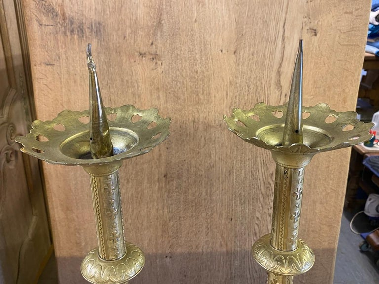 Delightful Pair French Brass Pricket Candle Sticks For Sale at 1stDibs