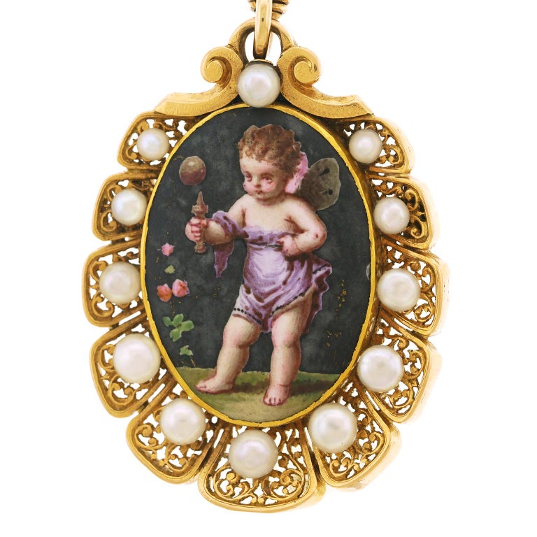 Delightful Victorian Enameled Purple Fairy Pin Pendant in Gold For Sale ...
