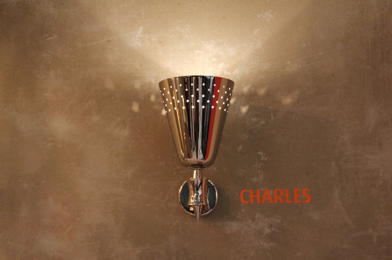 Charles Wall Light in Brass with Nickel-Plated Finish For Sale at 1stDibs
