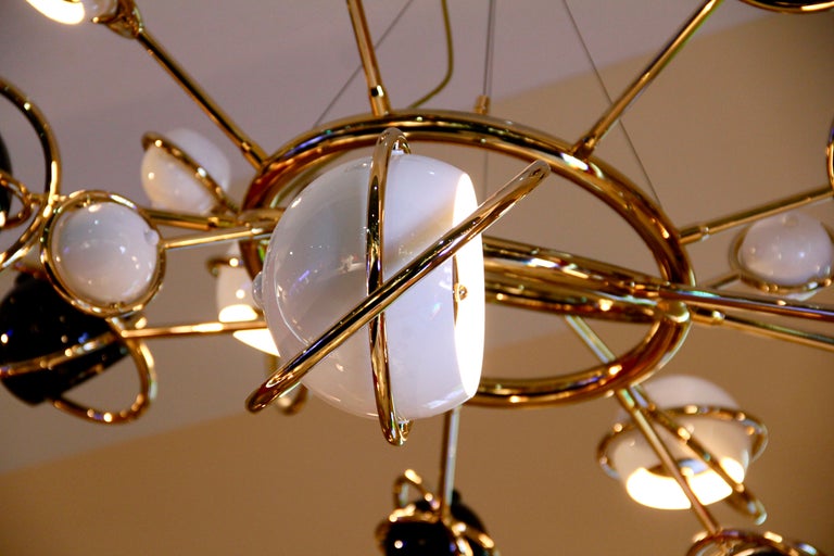 Cosmo Pendant Light in Brass and Steel with Black and White Globes For ...